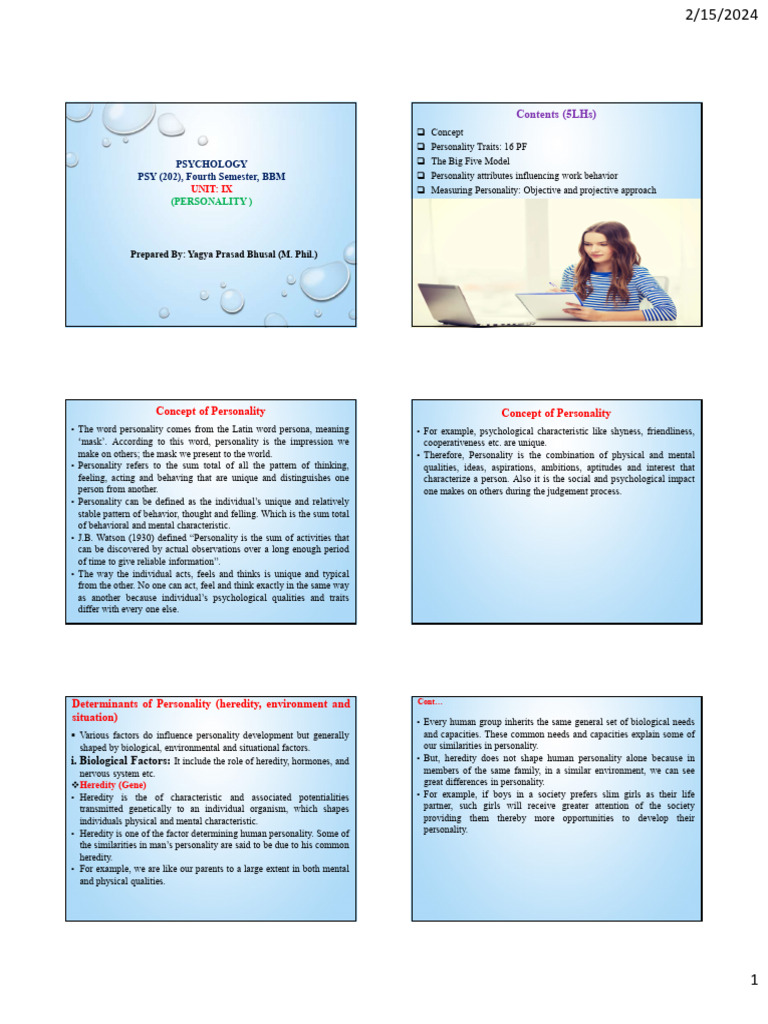 Unit 9 BBM Psychology New | PDF | Extraversion And Introversion | Personality Type