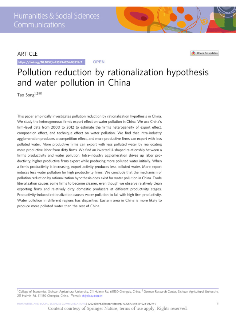 Pollution Reduction by Rationalization Hypothesis | PDF | Pollution ...