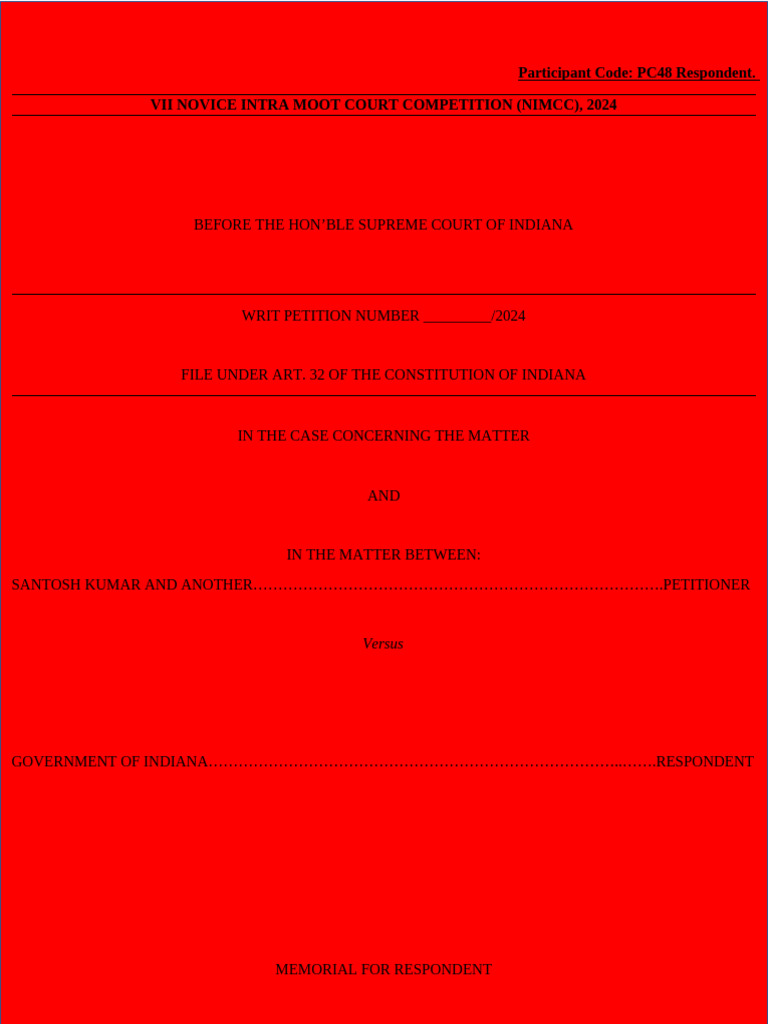 Memorial ALL - PC48 - Respondent | PDF | Privacy | Right To Privacy