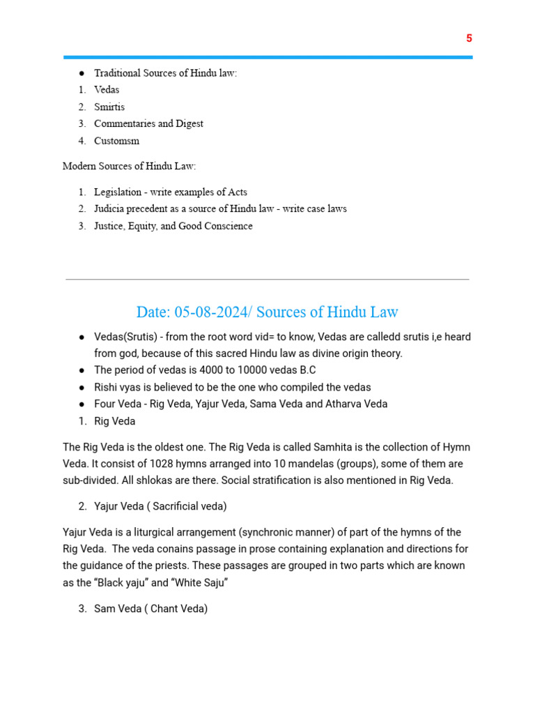 Family Law I Notes | PDF | Vedas | Hindu Literature