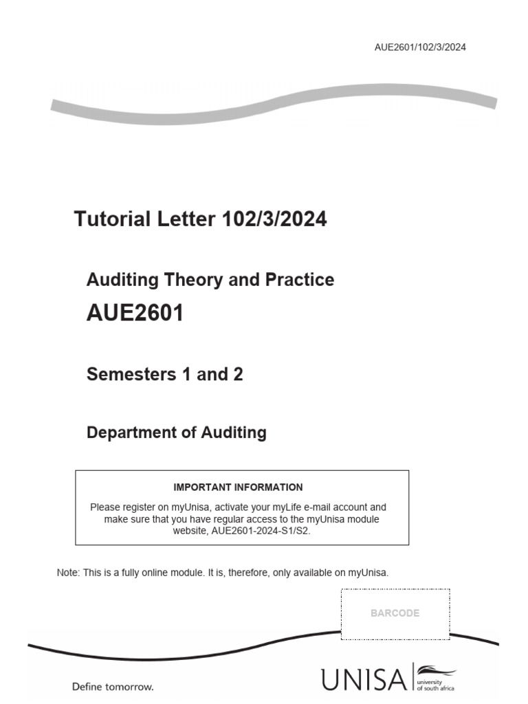 AUE2601 Auditing Theory Online Guide | PDF | Multiple Choice | Computing