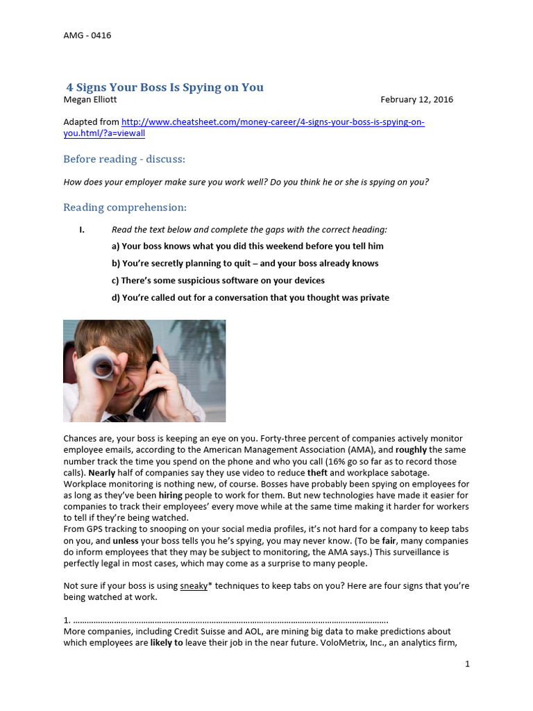 4 Signs Your Boss Is Spying On You Lesson Plan | PDF | Social Media ...