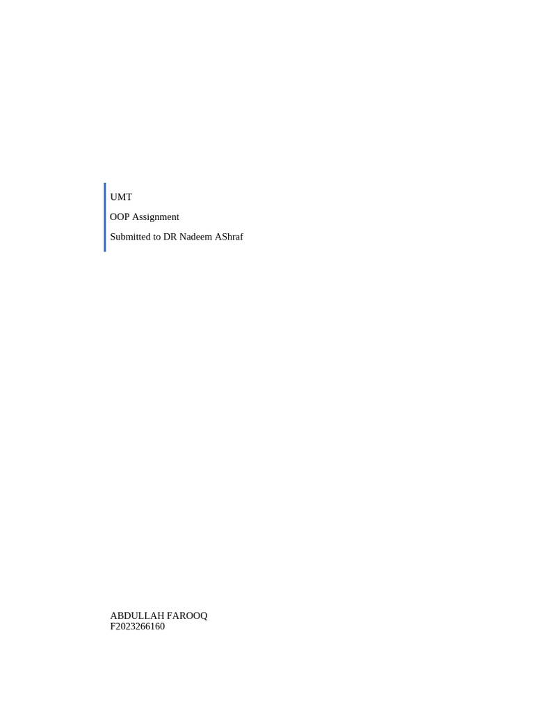 OOP Assignment f2023266160 Abdullah Farooq | PDF | Data Type | Integer (Computer Science)