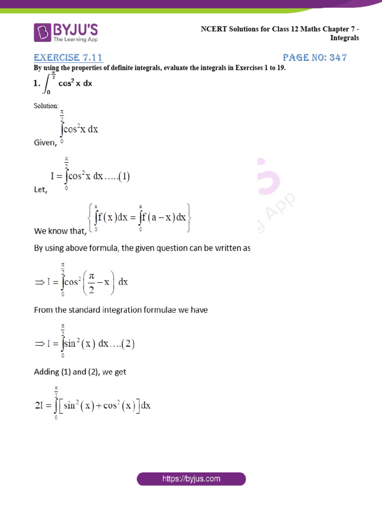 Class 12 Maths: Integrals Solutions | PDF | Mathematics