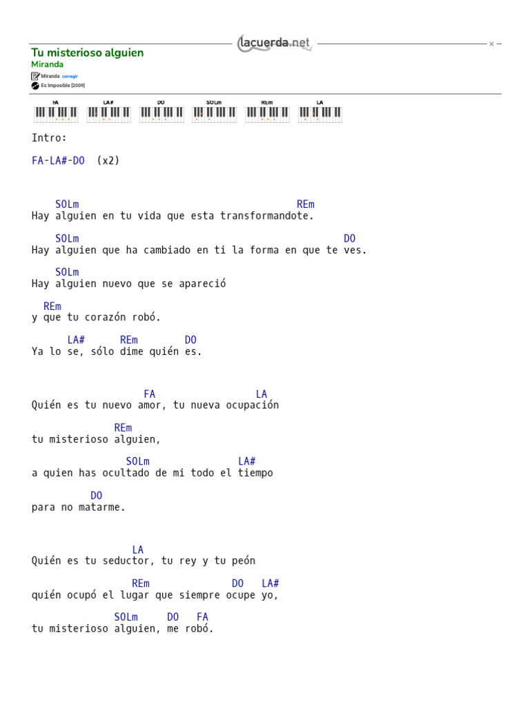 TU MISTERIOSO ALGUIEN, Miranda - Acordes | PDF