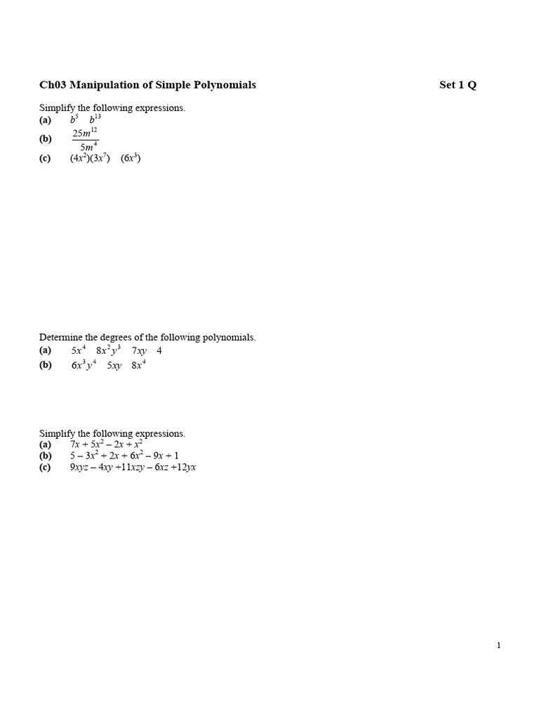 Ch03 Manipulation of Simple Polynomials All | PDF | Polynomial ...