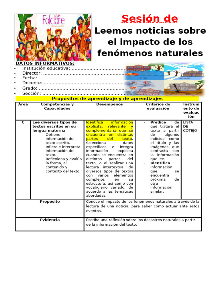 6º GRADO DIA 3 COM. LEEMOS NOTICIAS SOBRE EL IMPACTO DE LOS FENÓMENOS ...