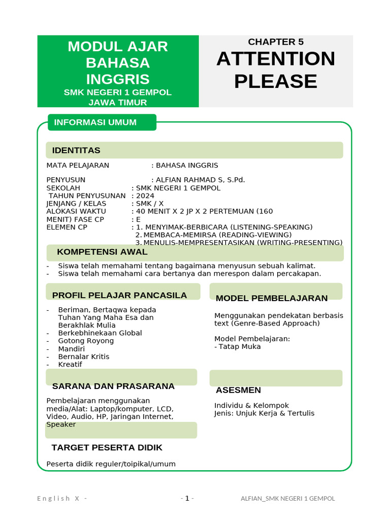 MODUL 5 Announcement Kelas X | PDF