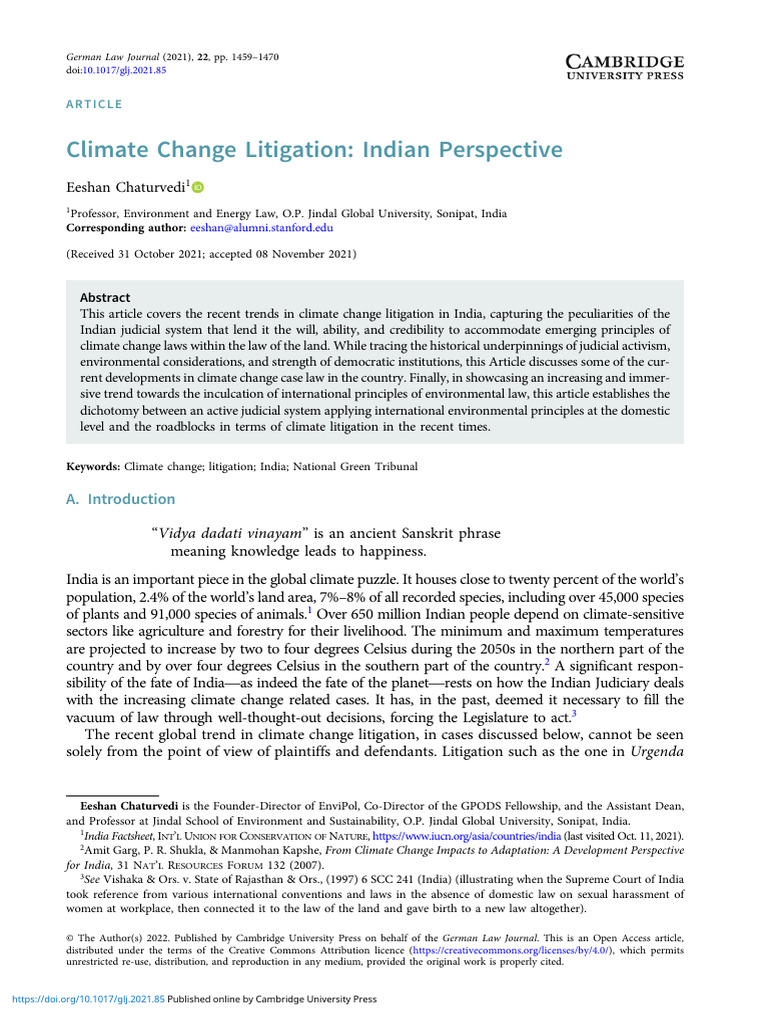 Climate Change Litigation Indian Perspective | PDF | Environmental Law ...