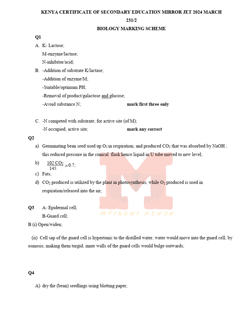 Biology Pp2 Scheme | PDF | Seed | Germination