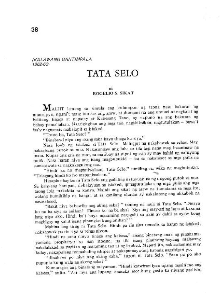 Tata Selo - Rogelio Sikat, Ikalawang Gantimpala 1962-1963 | PDF