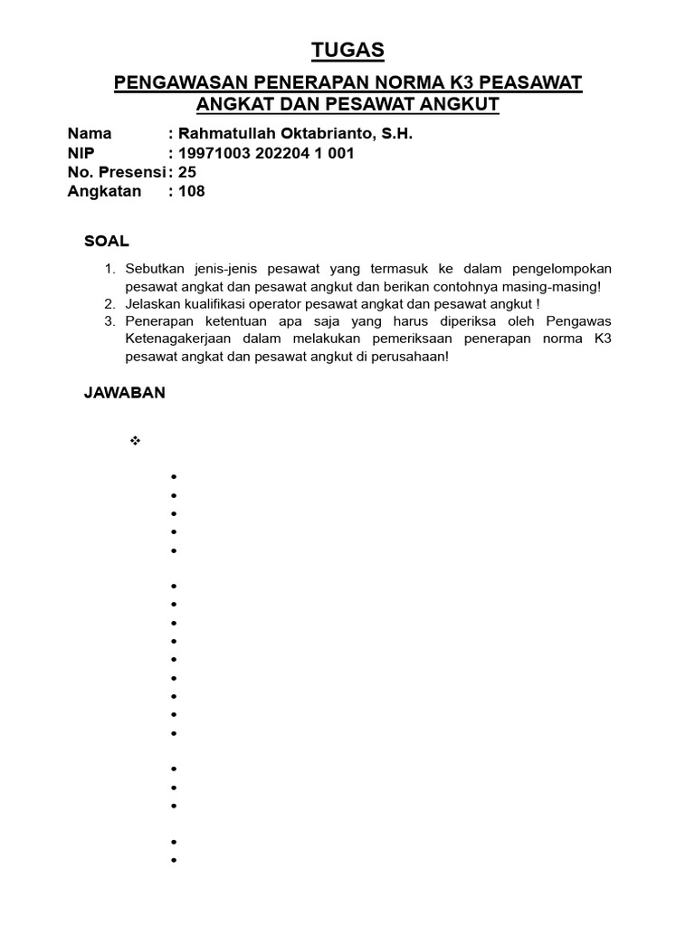 25 - Rahmatullah Oktabrianto - Tugas Penerapan Norma K3 PAA. | PDF