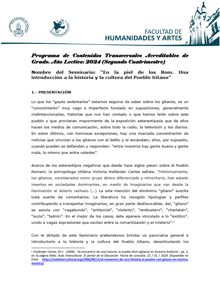 Programa Del Seminario en La Piel de Los Rom, Omar Ferretti, 2do ...