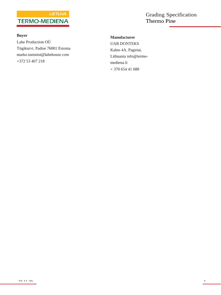 Grading Specification Thermo Pine AB | PDF | Wood