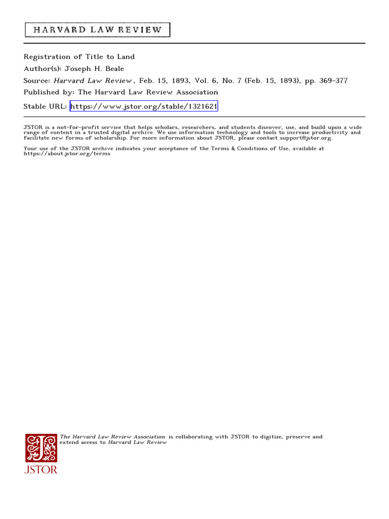 Beale RegistrationTitleLand 1893 | PDF | Mortgage Law | Law And Economics