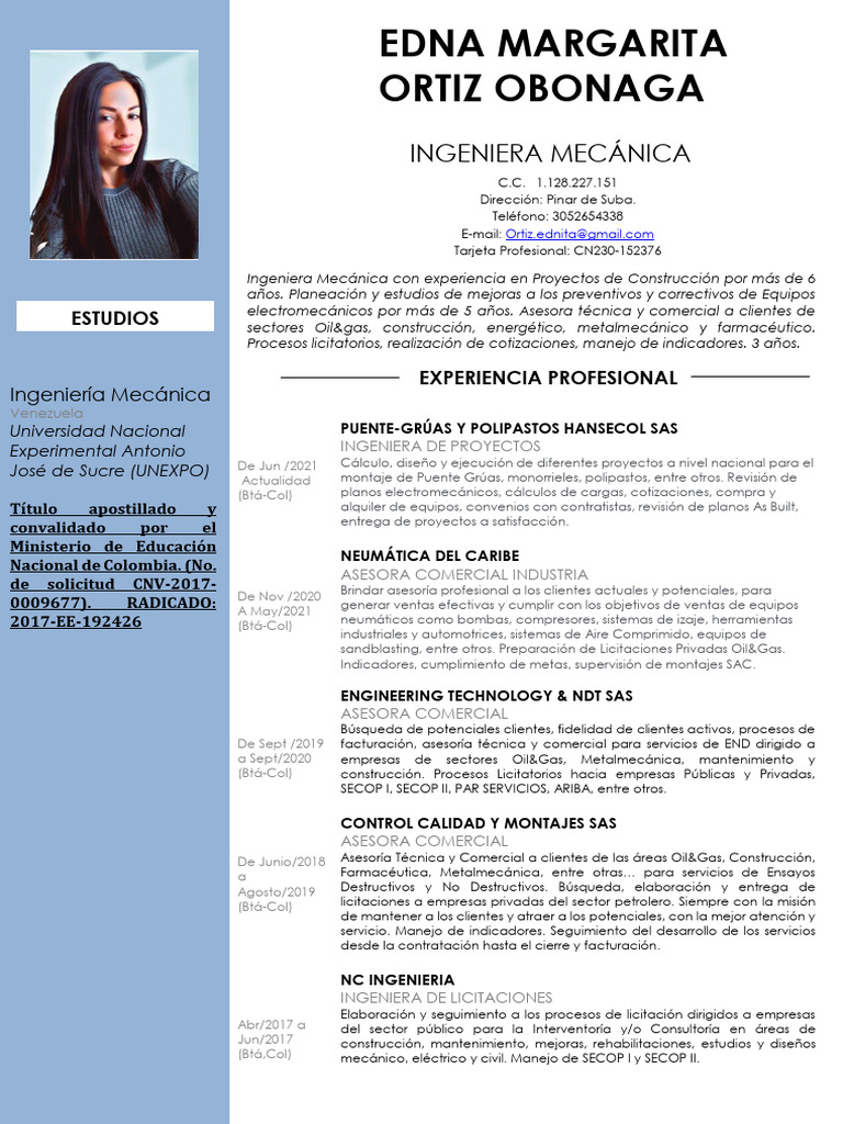 HV Ing. Edna Ortiz | PDF | Ingeniería | Ingeniería mecánica