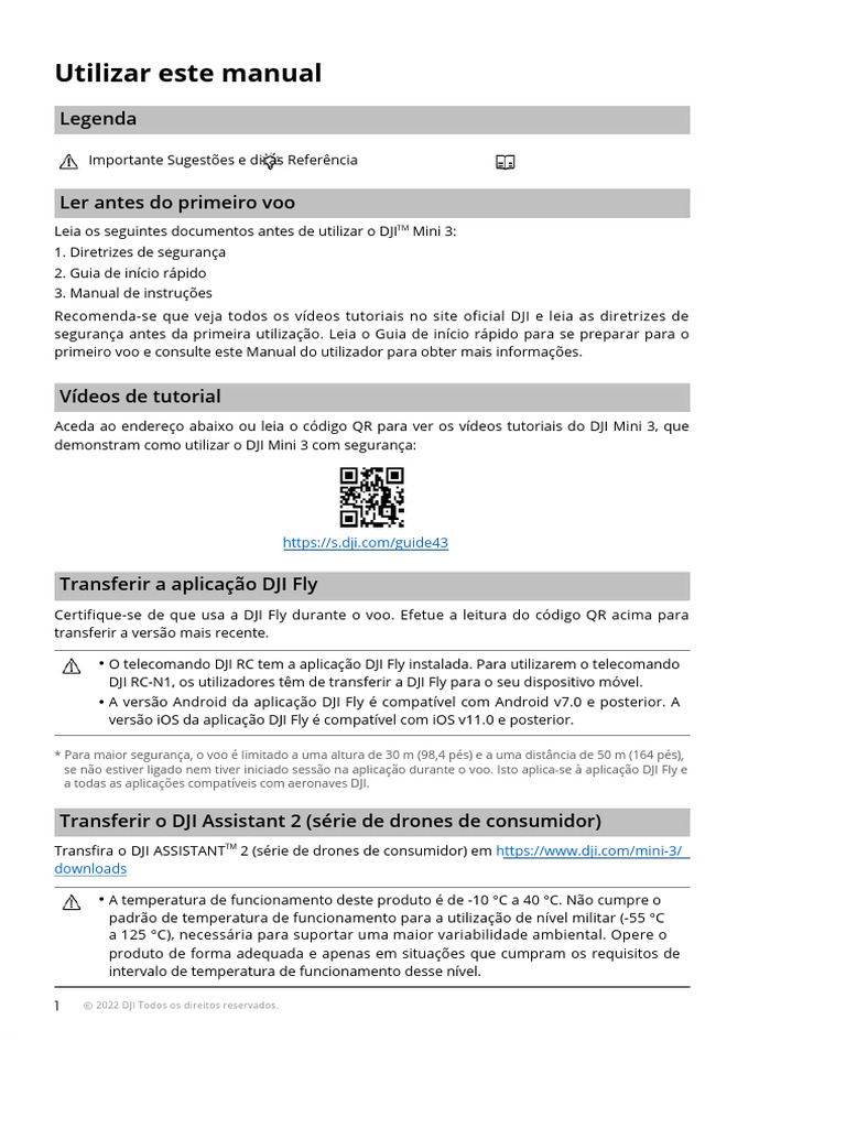 Manual de Instruções DJI Mini 3 (Português - 70 Páginas) | PDF ...