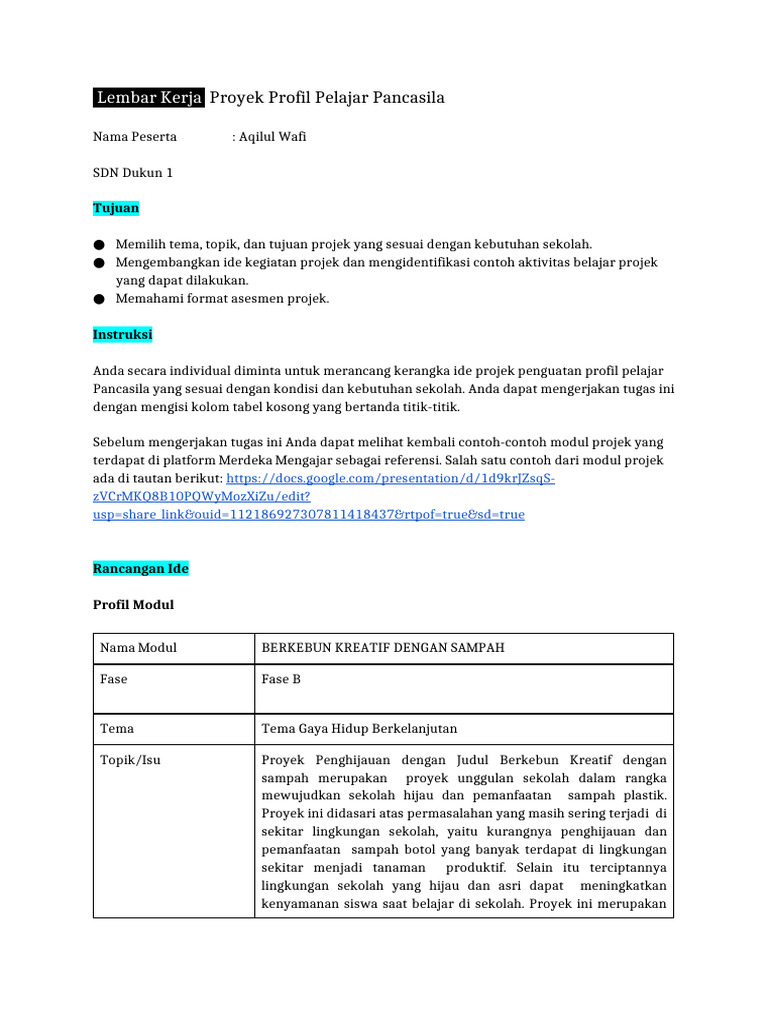 Lembar Kerja P5 | PDF