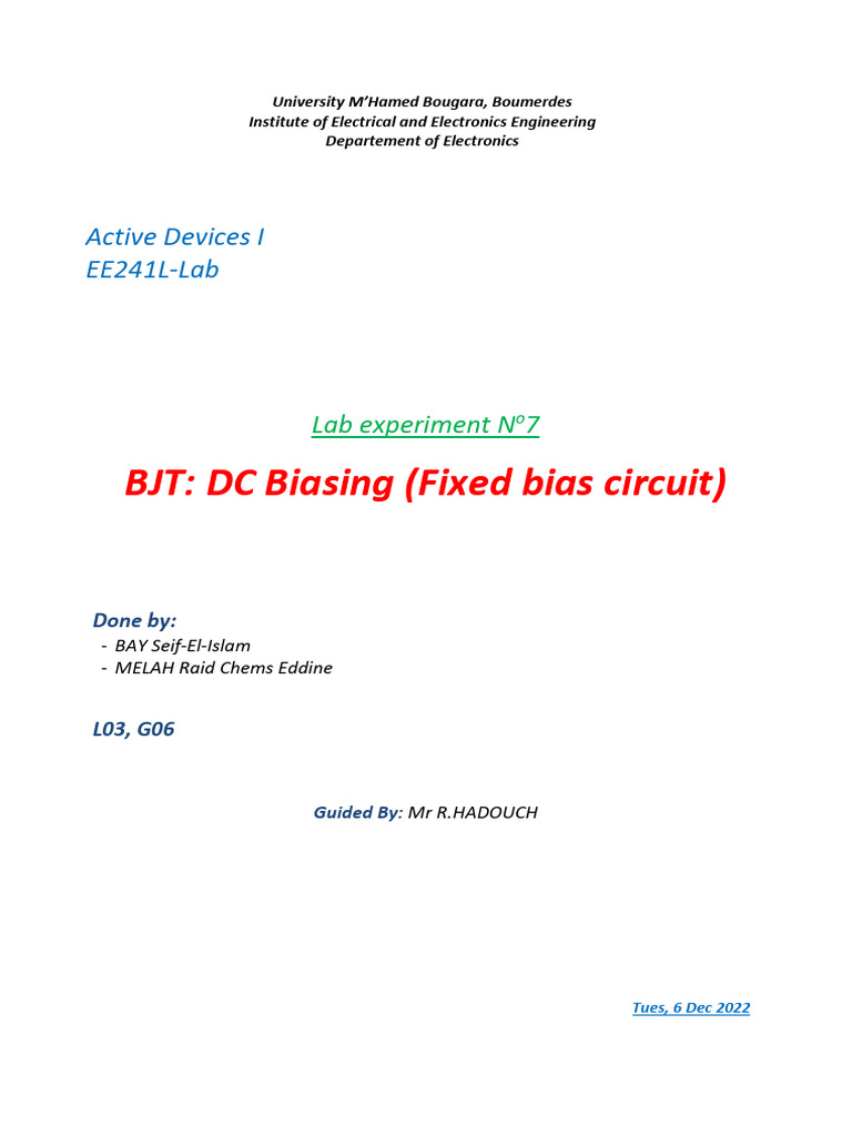 BJT DC Biasing Lab Report | PDF | Bipolar Junction Transistor ...