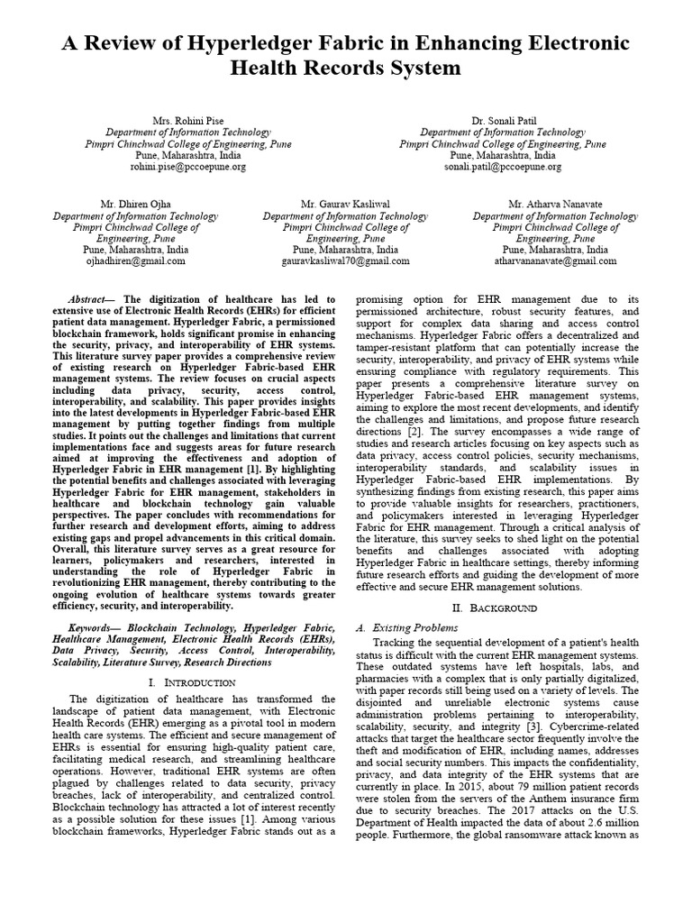 A Review of Hyperledger Fabric in Enhancing Electronic Health Records System | PDF | Electronic ...