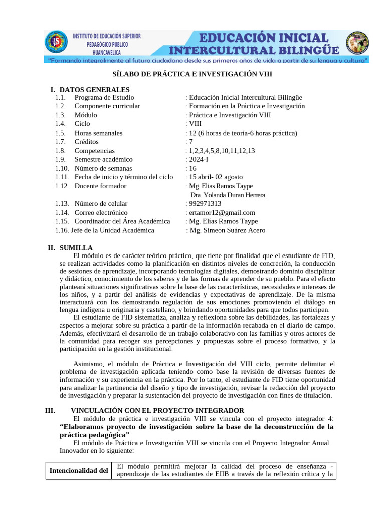 Silabos.pract Inv Viii.2024.Ert Ydh | PDF | Evaluación | Plan de estudios