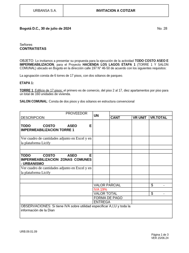 Invitacion A Cotizar Aseo e Impermeabilizacion | PDF | Póliza de seguros | Corrupción política