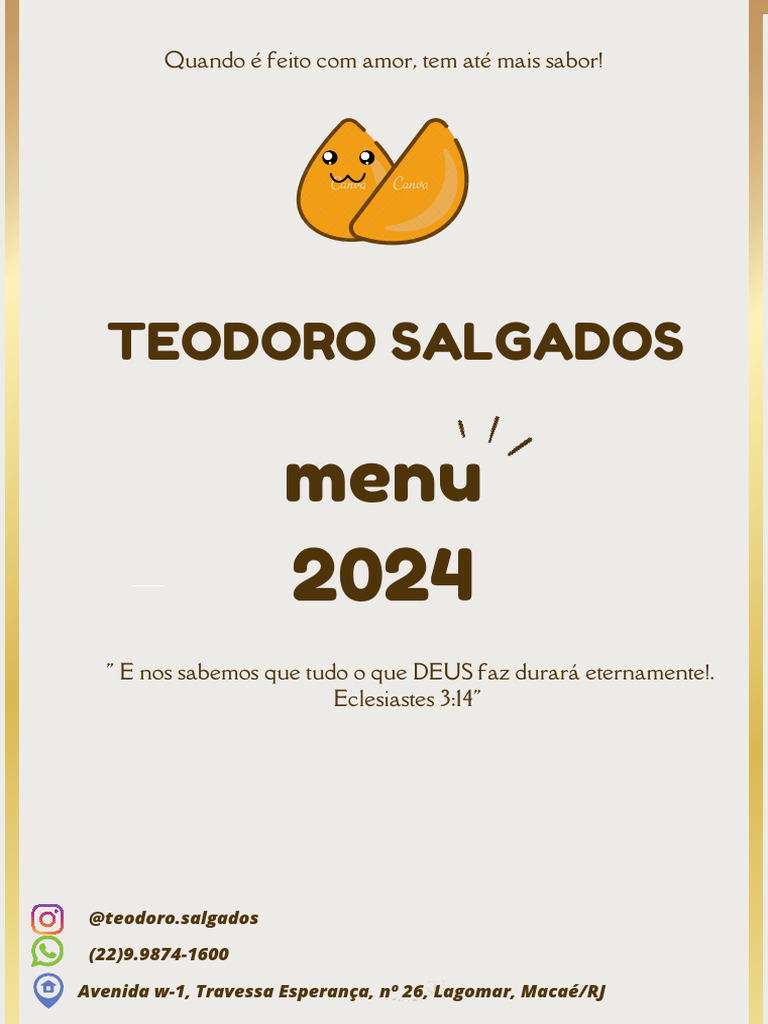 Cardápio Teodoro Salgados 2024 | PDF | Culinária africana | Alimentos