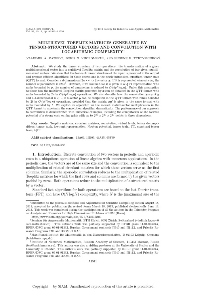Multilevel Toeplitz Matrices Generated by Tensor-Structured Vectors and Convolution With ...