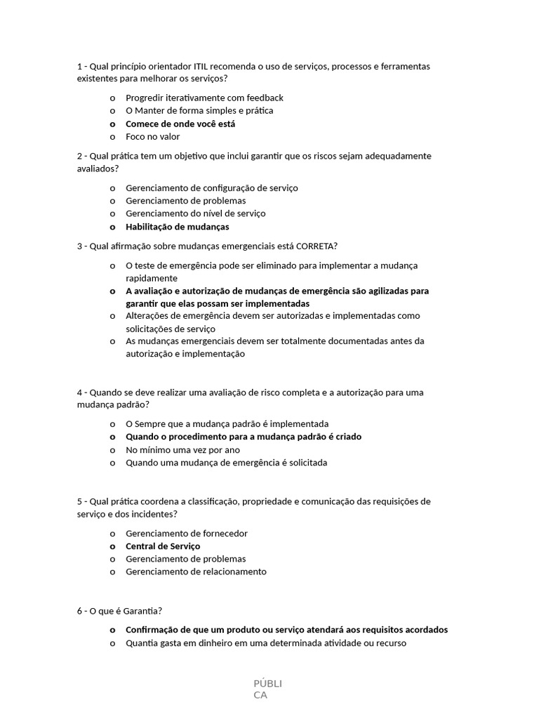 ITIL V4 Provas - Simulado | PDF | Itil | Tecnologia da Informação