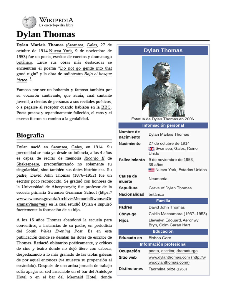 Vida y Obra de Dylan Thomas | PDF
