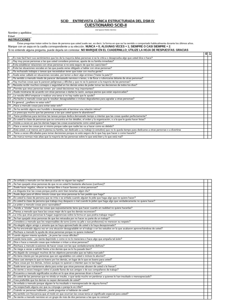 Cuestionario Scid-Ii | PDF | Crecimiento personal y profesional ...