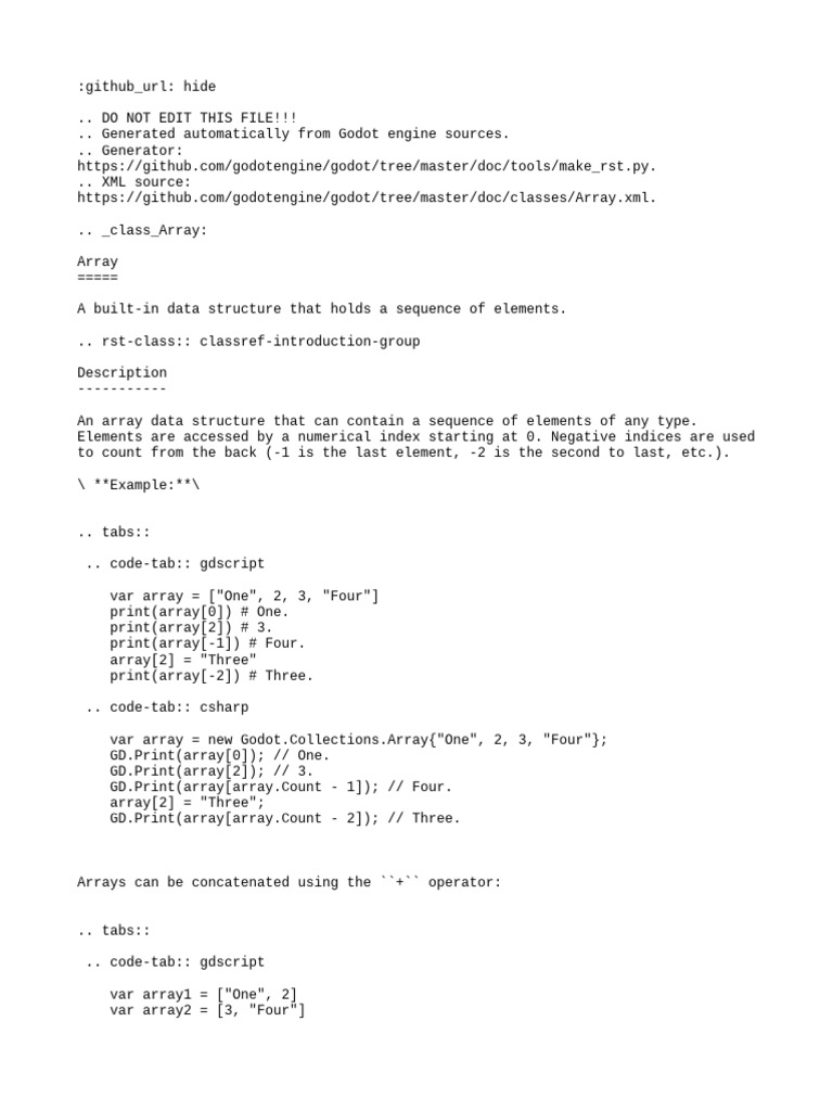 Class Array.rst | PDF | Computer Programming | Computing