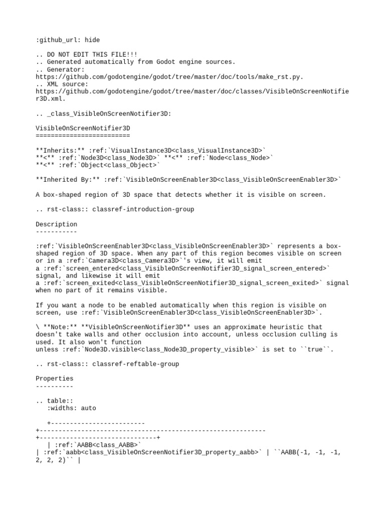 Class Visibleonscreennotifier3d.rst | PDF | Computer Programming | Software Engineering