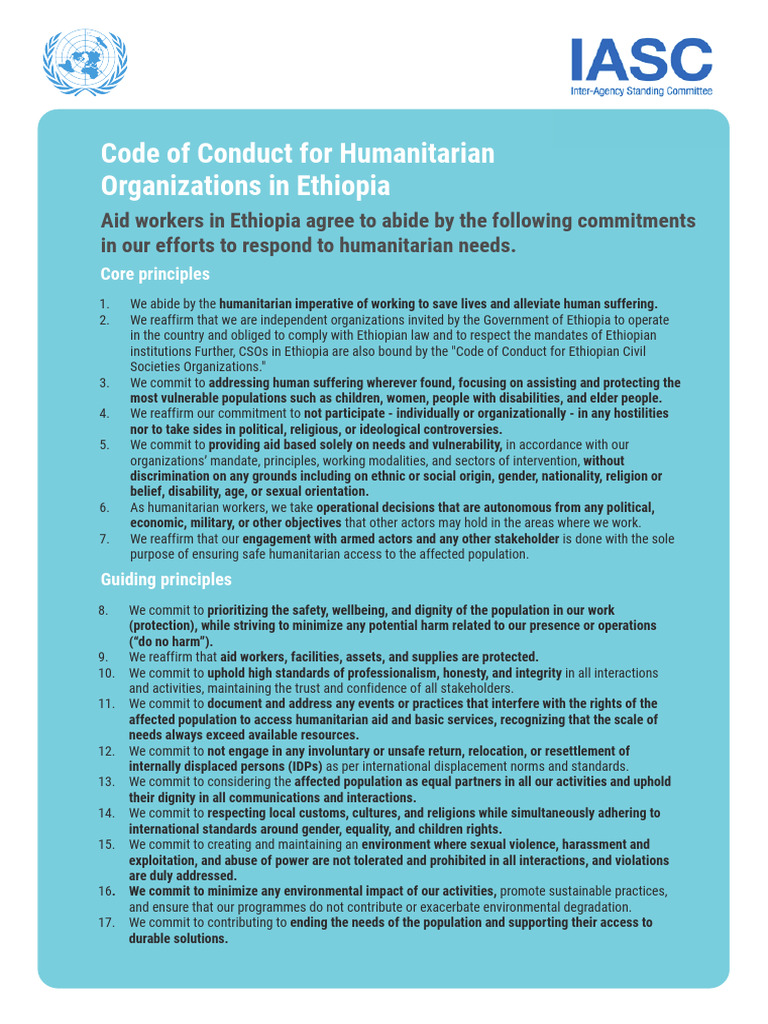 Humanitarian Code of Conduct - August 2024 | PDF | Humanitarian Aid | Social Ethics