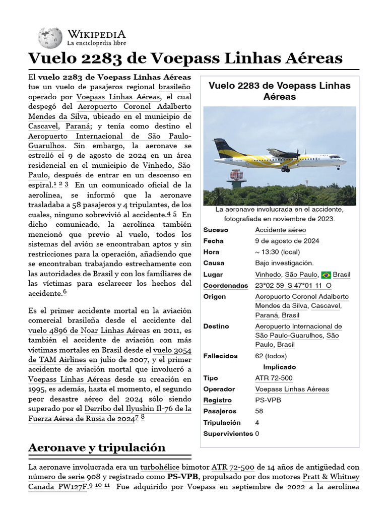 Accidente del Vuelo 2283 de Voepass | PDF | Accidentes e incidentes de ...