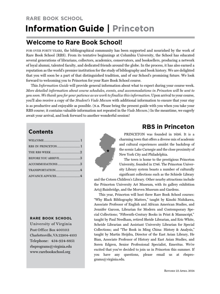 Rare Book School Princeton Guide | PDF