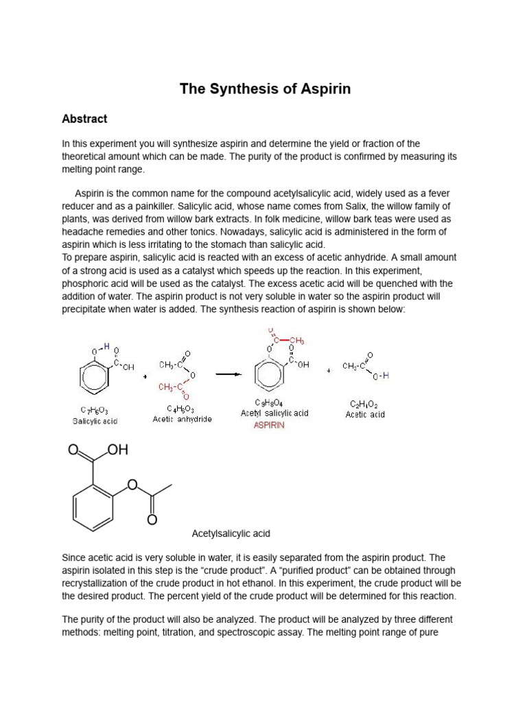 The Synthesis of Aspirin | PDF | Acid | Aspirin
