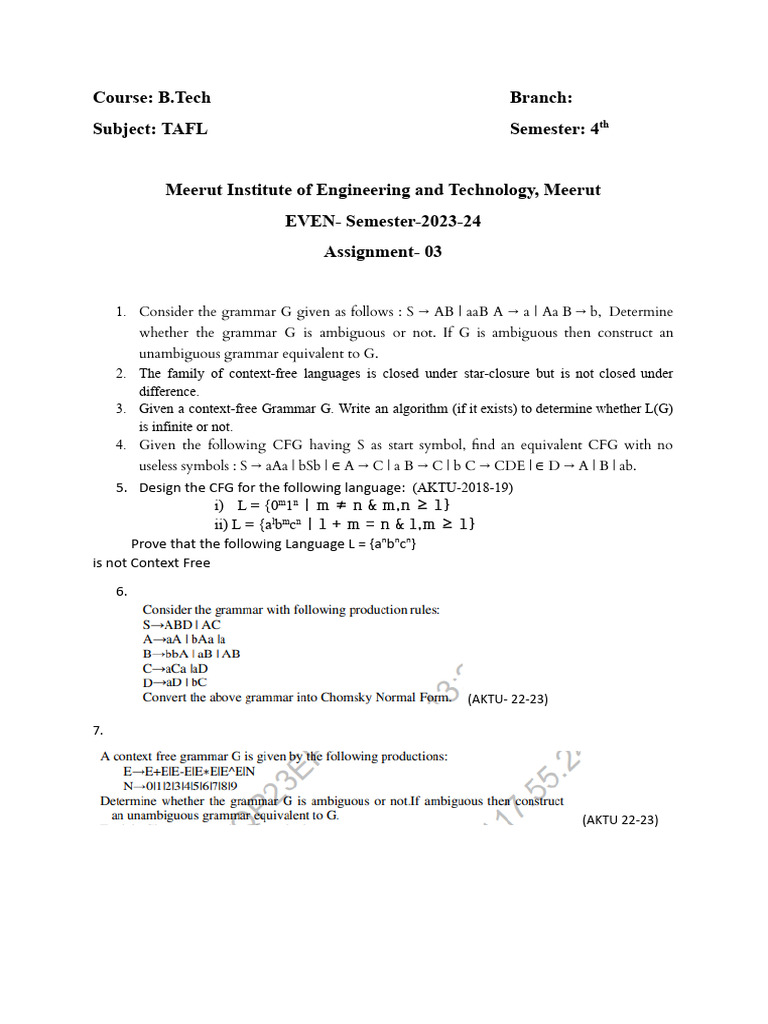 TAFL Assignemt 03 | PDF