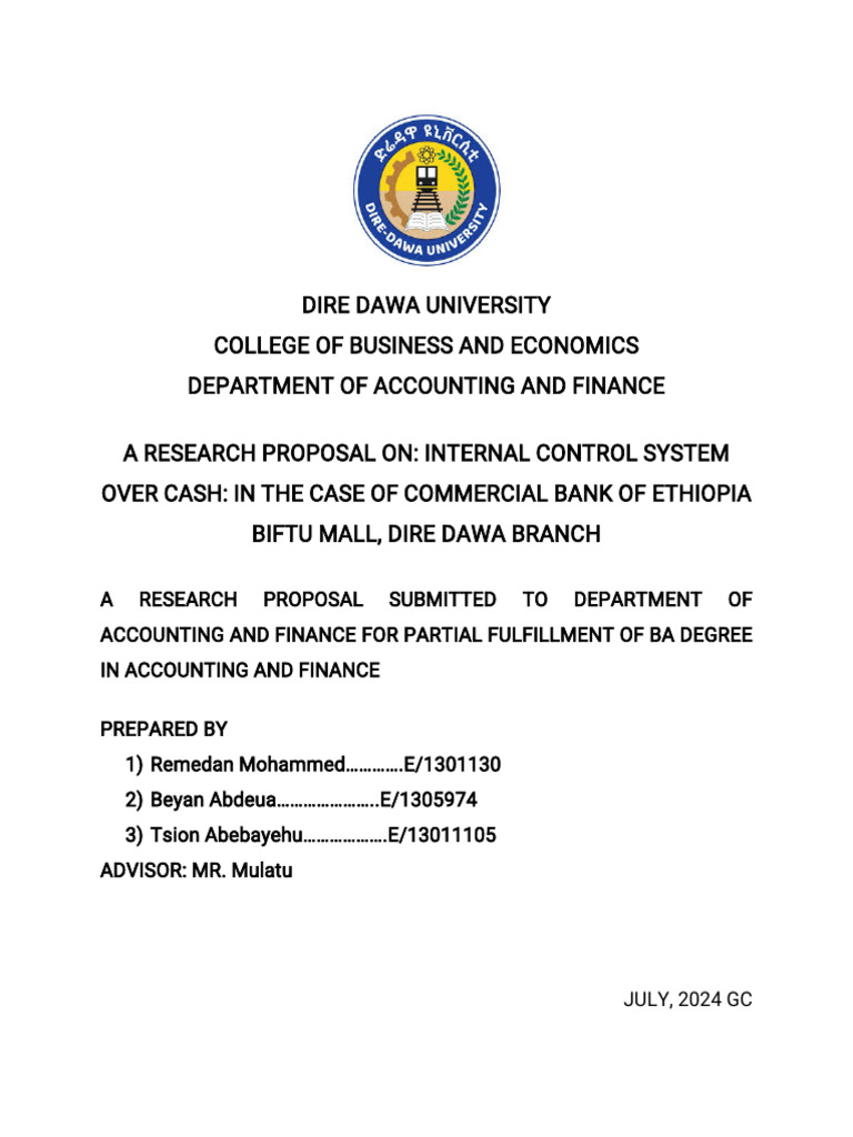 Research Proposal Regarding On Internal Contorol Over Cash in CBE | PDF