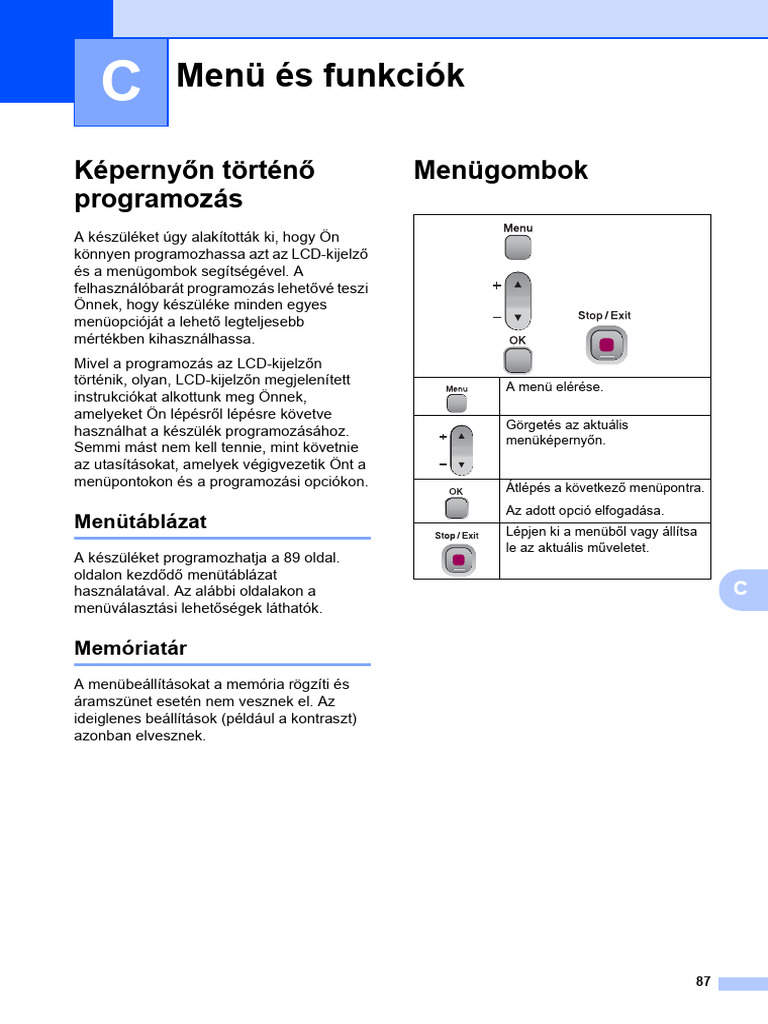 Képernyőn Történő Programozás Menügombok | PDF