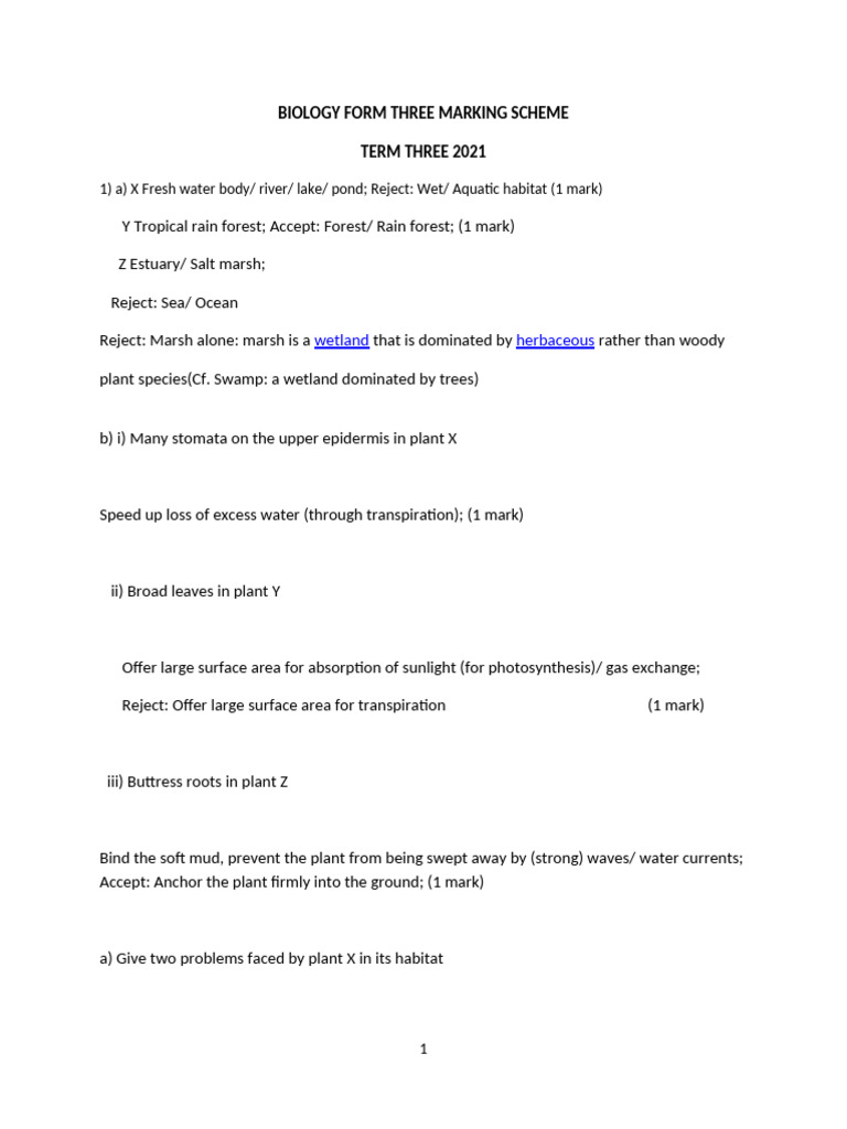 Biology PP2 MS F3 2021 Term 3 | PDF | Respiratory System | Plants