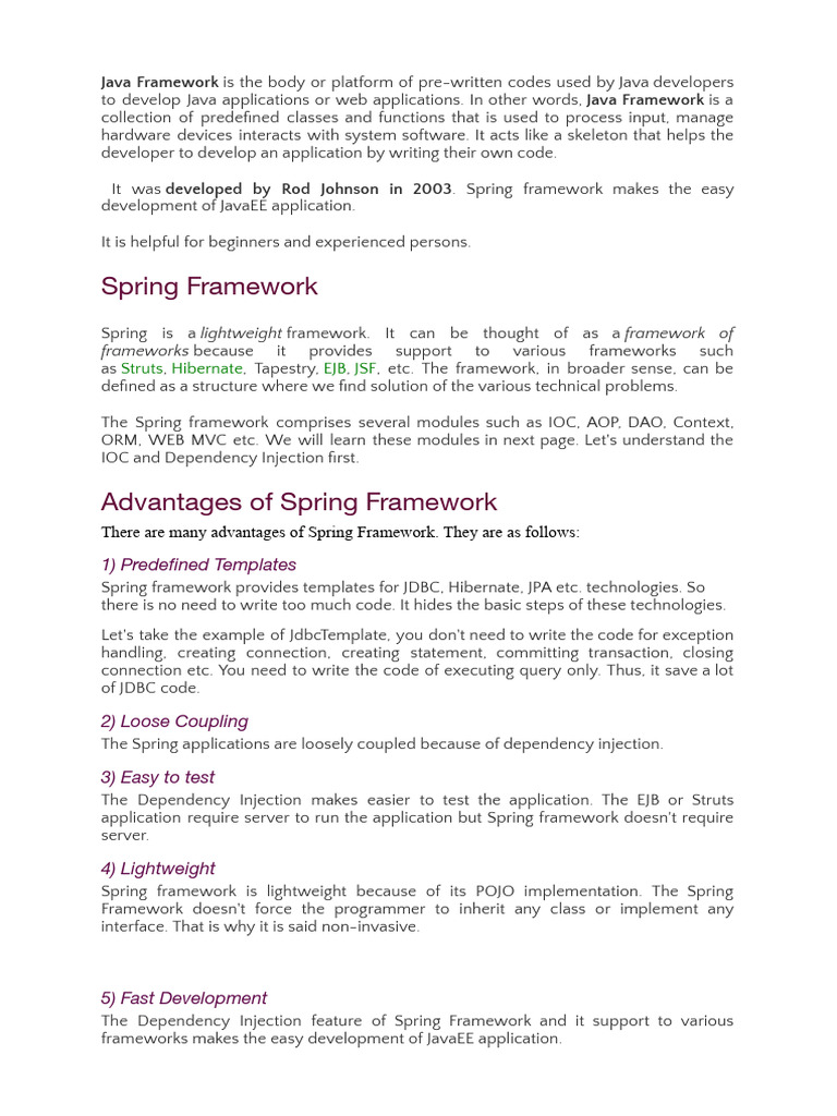 Overview of Spring Framework Features | PDF | Spring Framework | Web ...
