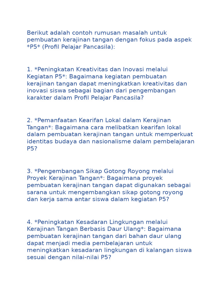 Contoh Rumusan Masalah P5 | PDF