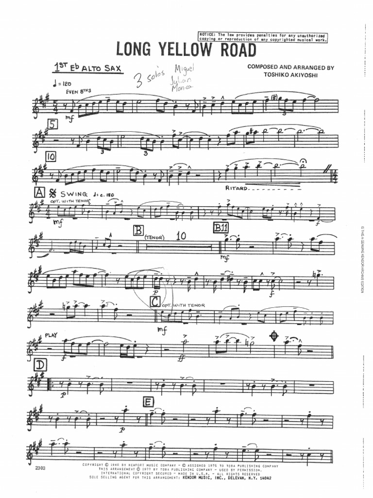 Long Yellow Road - Tochiko Akiyoshi - Parts | PDF | Monopoly (Economics ...