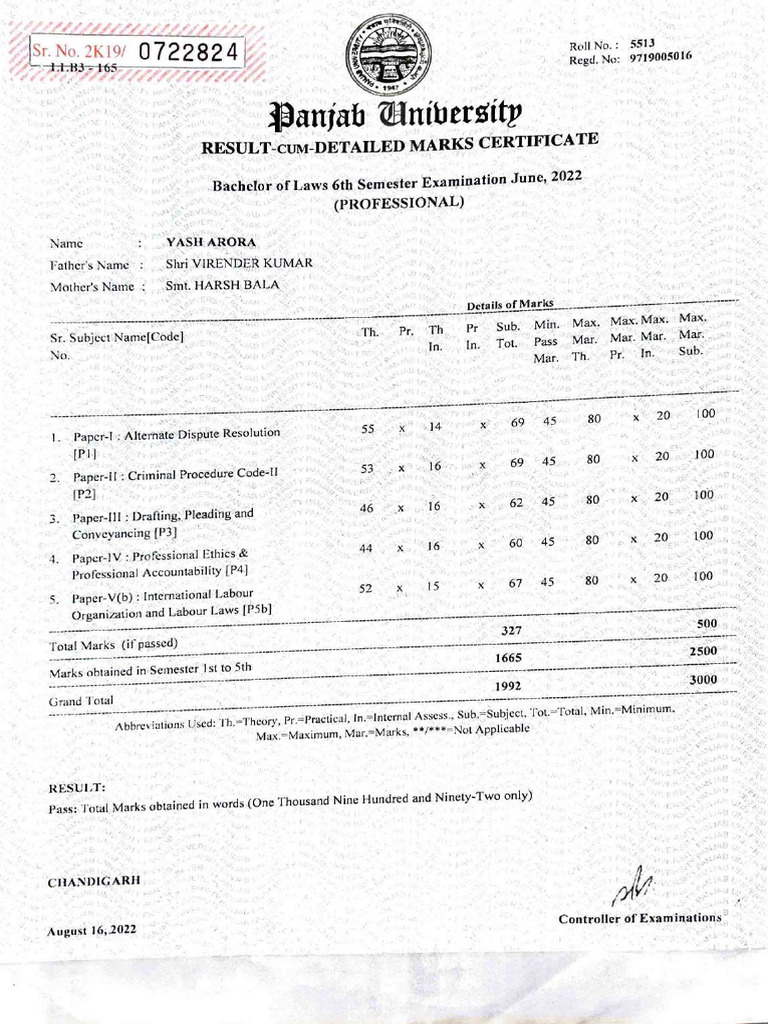 Law Degree and Marksheet - Compressed | PDF