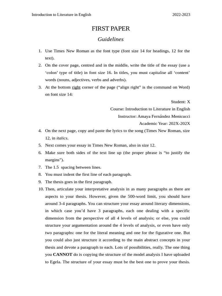 FIRST PAPER Guidelines | PDF | Essays | Paragraph
