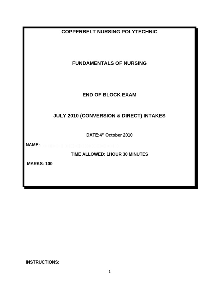 Fundamentals End Block Exam Jul 10 | PDF | Physical Examination ...