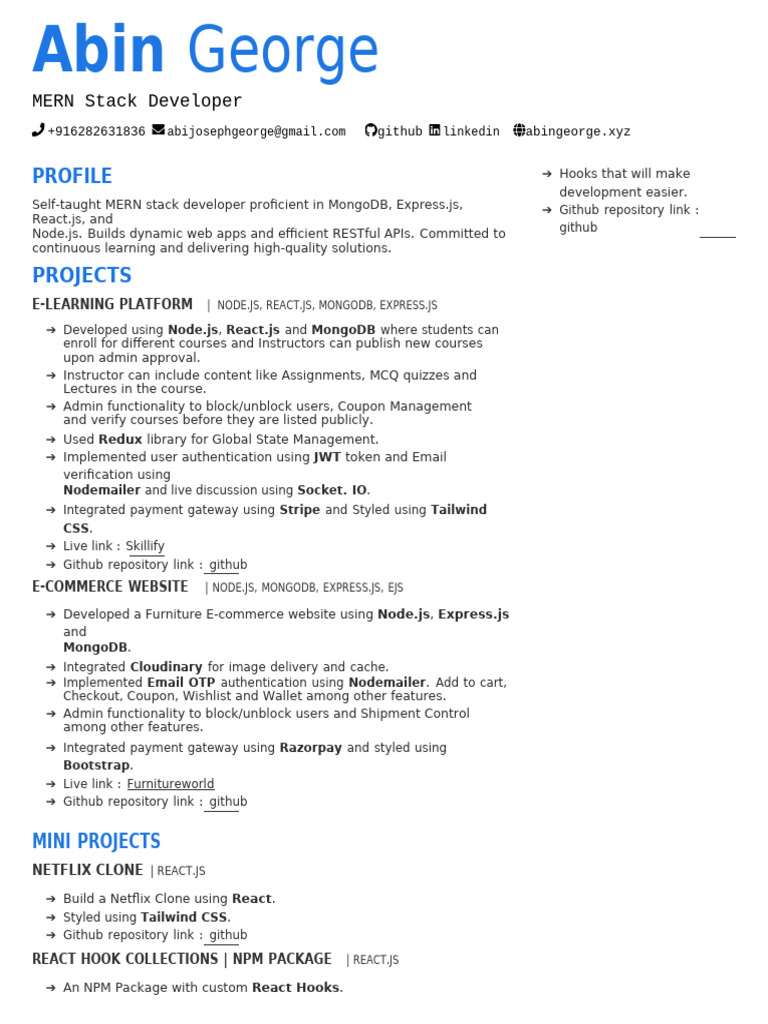 Abin George Resume | PDF | Information Technology | Computing