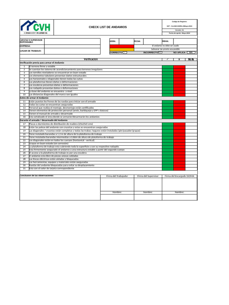 029 SST-CLAND 029 Check List de Andamios | PDF | Andamio