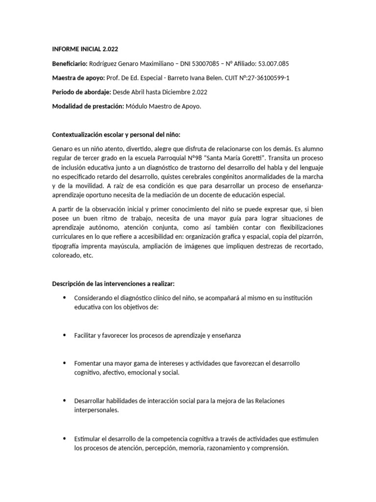 Informe Inicial | PDF | Enseñando | Aprendizaje